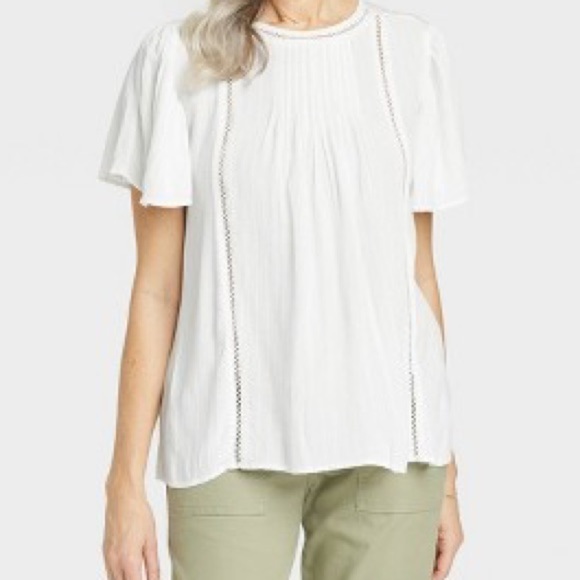 Knox Rose | Tops | Womens Flutter Sleeve Eyelet Embroidered Top Knox ...